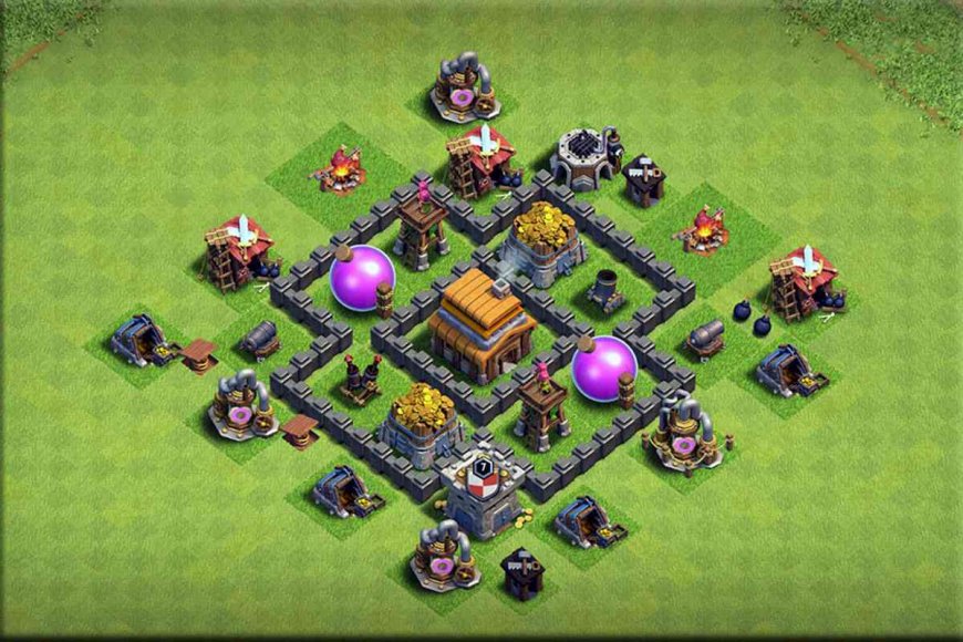 CoC TH4 Base Layout Defense #4 - Town Hall Base Link, Capital Layouts