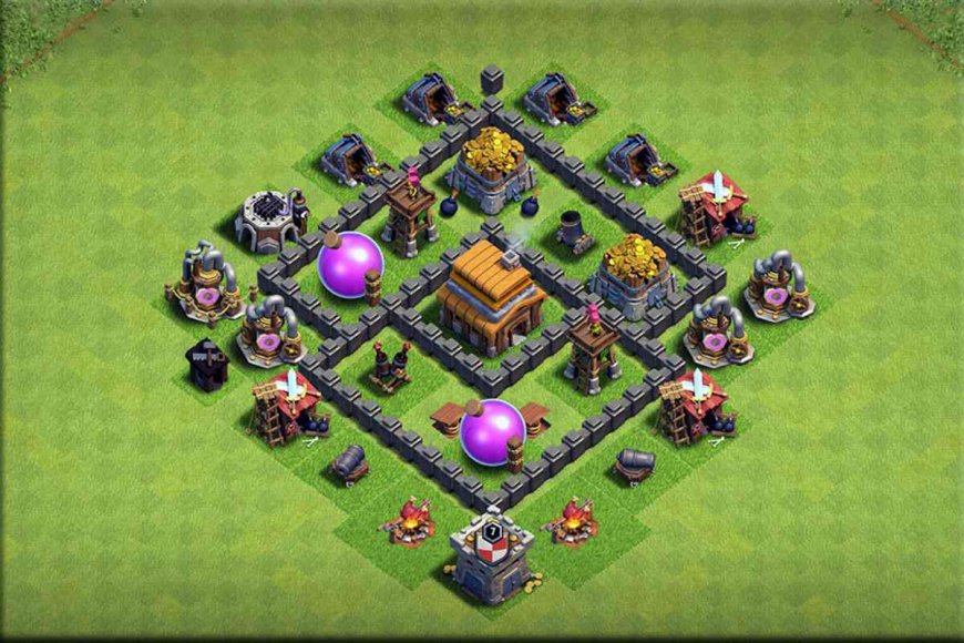 CoC TH4 Attack Strategy #5 - Town Hall Base Link, Capital Layouts